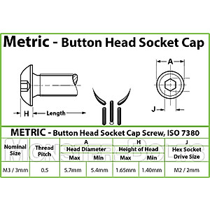 MonsterBolts - M3 x 20mm Button Head Socket Cap Screws, ISO 7380, Alloy Steel, Black Oxide, 50 Pack