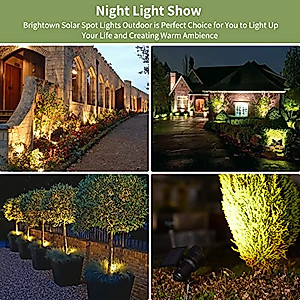 Brightown Solar Spot Lights Outdoor - Waterproof Solar Garden Lights, 360°Adjustable Solar Lights, Auto On/Off Solar Powered Landscape Spotlights for Garden Backyard, Pack of 4