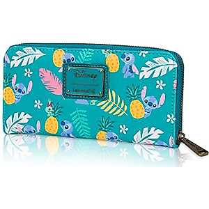 Loungefly Disney Stitch Tropical Print Faux Leather Wallet - Accordion Style & Zip Around