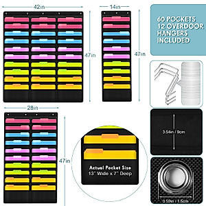 3 Pack Heavy Duty Storage Pocket Chart Wall Hanging File Organizer Folders 60 Pockets 12 Overdoor Hangers Included Hanging File Folders Paper Magazine Organizer for Home Classroom Office School