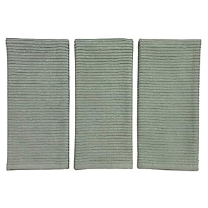 Sage Green Kitchen Dish Towels 100% Cotton Cloth Soft Cleaning Drying Absorbent Terry Ribbed Loop: Set of 3 Multipurpose for Everyday Use