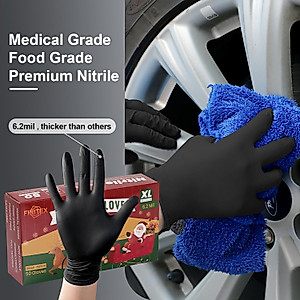 FINITEX Black Nitrile Disposable Latex Free Gloves - 6.2mil 50PCS Powder Free Gloves Christmas Cleaning Medical Exam Food Gloves (X-Large)