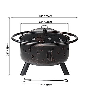 LIUXUEFE Outdoor Fire Pit, 30-inch wo-od-Burning Steel Grill, Fire Pit Bowl with Mesh Fire Pits, Fireplace Suitable for Backyard Camping and Picnic