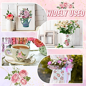 Glenmal 24 Sheets Sunflower Rub on Transfers for Crafts and Furniture Rub on Transfer Stickers Fall Thanksgiving Rub on Decals Floral for Wood DIY Craft Furniture, 5.9 x 5.9 Inch(Rose Style)