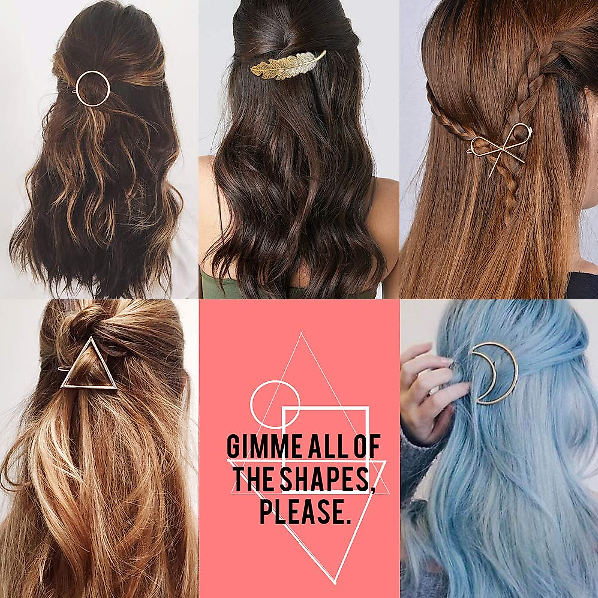 Gold Silver Minimalist Hair Clips Dainty Feather Hollow Hair Clips Set Feather Hair Pins Geometric Barrette Hair Accessories for Women