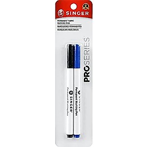 SINGER 04385 Fine Point Permanent Fabric Marking Pen, Black and Blue, 2-Pack