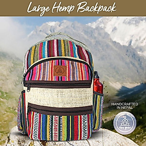 Ojas Yatra Large Hemp Backpack - Multi Pocket Organic Himalayan Student Bag Packs for Laptop - Boho/Hippie Himalayan Bag for Travel & Festivals