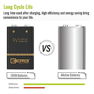 EEMB 9 Volt Rechargeable Batteries 650mAh with 9V Battery Charger for Smoke Alarm Detector 4-Packs