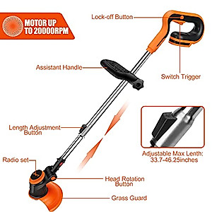 Brushless Motor Weed Eater, 3 Level Adjustable Speed Electric Weed Wacker Cordless Trimmer with Power Display, Portable Battery Powered Rechargeable Home Lawn Mower for Garden, Lawn, Yard