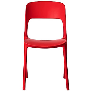 Fabulaxe Modern Plastic Outdoor Dining Chair with Open Curved Back, Red Set of 4