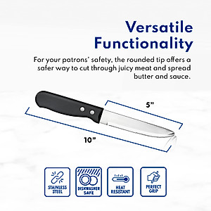 New Star Foodservice 539014 10-Inch Steak Knife, 5-Inch Rounded Serrated Blade with Plastic Handle, Jumbo, Set of 12