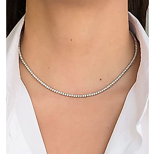 ISAAC WOLF (12-140 Carats) 14k Gold Over Sterling Silver Moissanite Classic Tennis Chain Necklace (4mm-17 Inch-26ct, White Gold Plated)