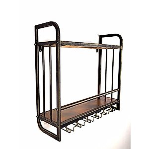 GXIONGMY (2 Tier - 23.6in) Industrial Wine Rack Wall Mounted, Easy to Install, Hanging Wine Rack, 100% Pine Solid Wood, Galvanized Steel