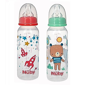 Nuby Printed Non Drip Standard Bottle, Colors May Vary, 2 Count