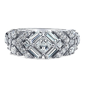 BERRICLE Sterling Silver Bar Cubic Zirconia CZ Art Deco Fashion Ring for Women, Rhodium Plated Size 6