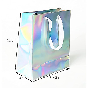 Lidelazon Iridescent Party Bags with Handles (12 Pack) Holographic Silver Foil Gift Bags, Treat Bags, Favor Bags, Party Favors, Favor Gifts for Guests, Thank You Bags, Welcome Bag