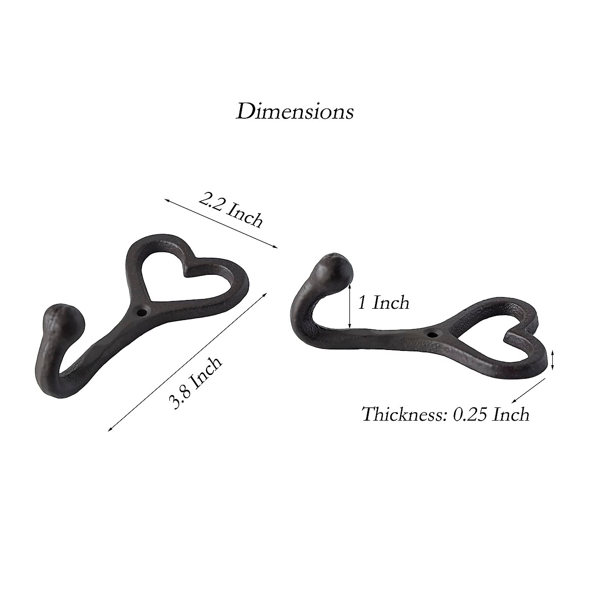 SMKOLIN 5 Pcs Love Heart Coat Hooks 3.8'' Cast Iron Wall Hooks Decorative Keys Mugs Bags Towels Hanger