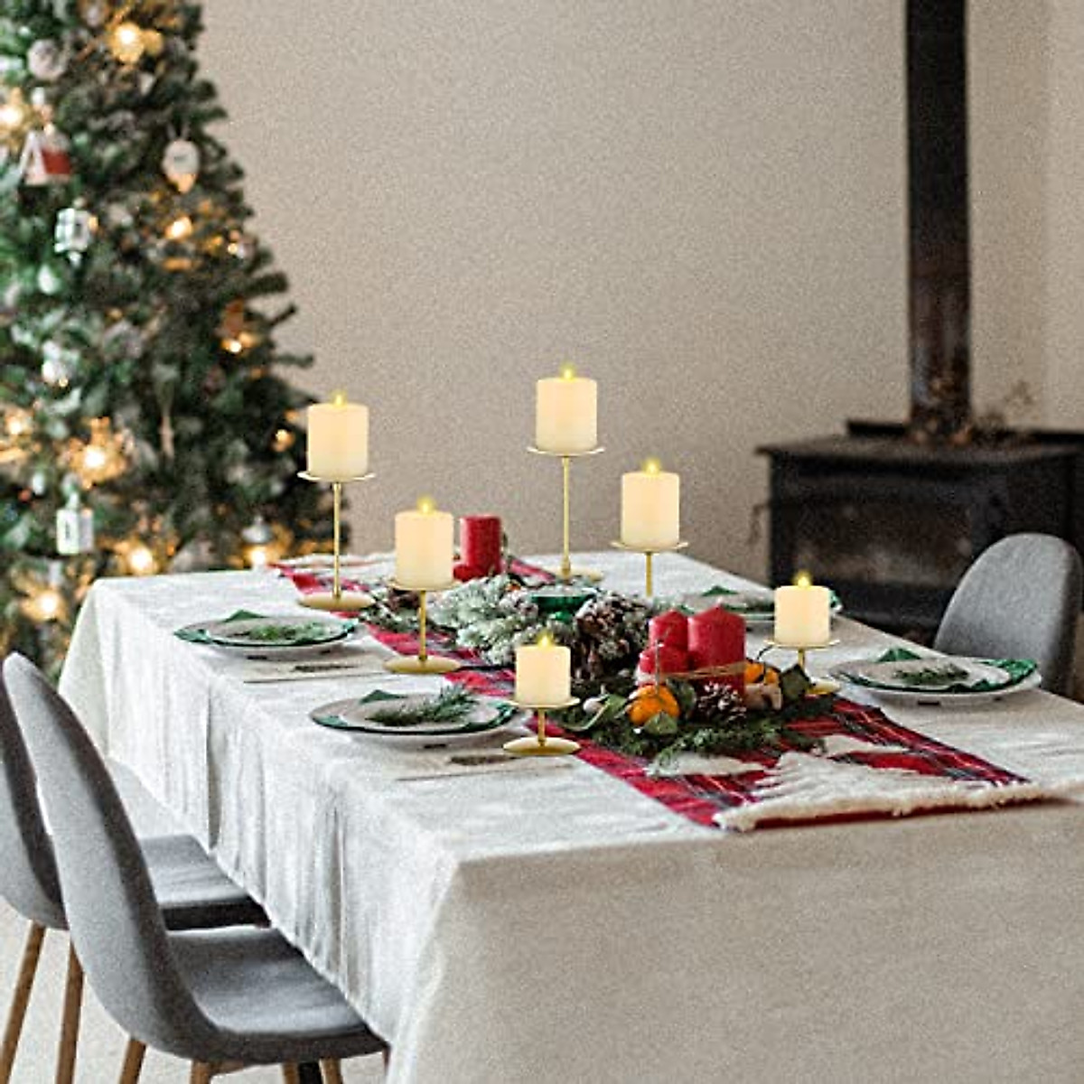 Golden Cylindrical Candle Holder Set (6 Piece Set) Metal Candle Holder Holder, Used for Table Decoration, Home Decoration, Wedding