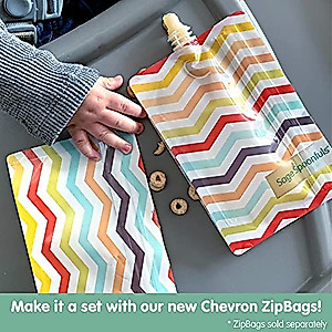 Sage Spoonfuls Reusable Baby Food Pouches - 6 Pack, Baby Food Storage, Pouches Toddler, Refillable Squeeze Pouch for Kids (Chevron), Dishwasher and Freezer Safe, BPA Free