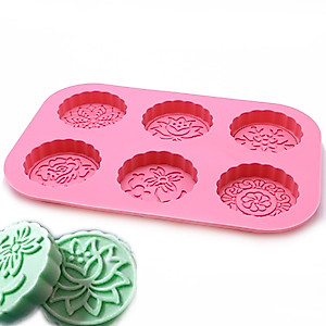 X-Haibei Round Flower Snowflake Mooncake Chocolate Lotion Bar Cookies Jello Cake Soap Silicone Mold Pan Dia. 2.5inch, 2oz per Cell