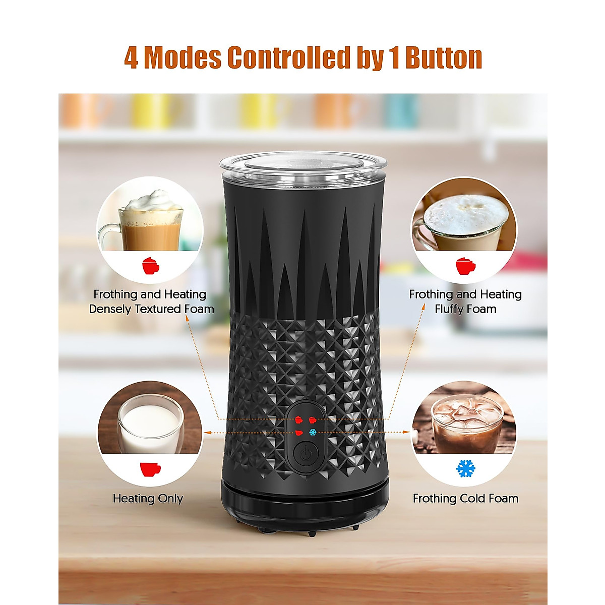 PUTECCH Milk Frother, 4-in-1 Milk Frother and Steamer, Electric Milk Frothers for Coffee, Auto Shut-Off Hot & Cold Foam Maker and Milk Warmer with Temperature Control for Latte, Cappuccino, Macchiato