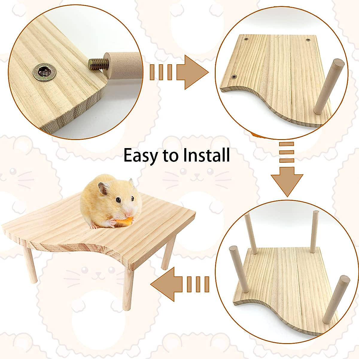 Vehomy 2PCS Hamster Stand Platform Toys Small Pet Wooden Platform with Pillars Rodent Ladder Bridge Rat Climbing Chew Toy Cage Accessories for Hamster Squirrel Gerbil Chinchilla Parrot and Bird