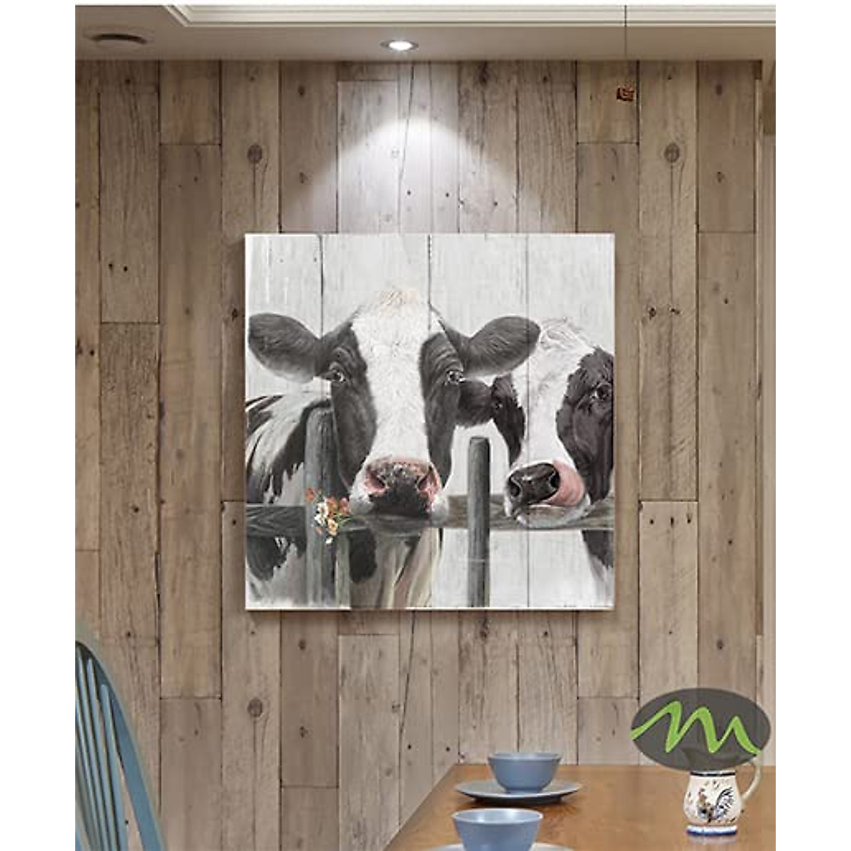 Yelash Couple Cow Pictures Wall Decor, Love Themed Canvas Wall Art Print, Curious Cow Painting Poster, Funny Farm Animal Mural for Bedroom Bathroom and Kitchen Framed (12"x12")