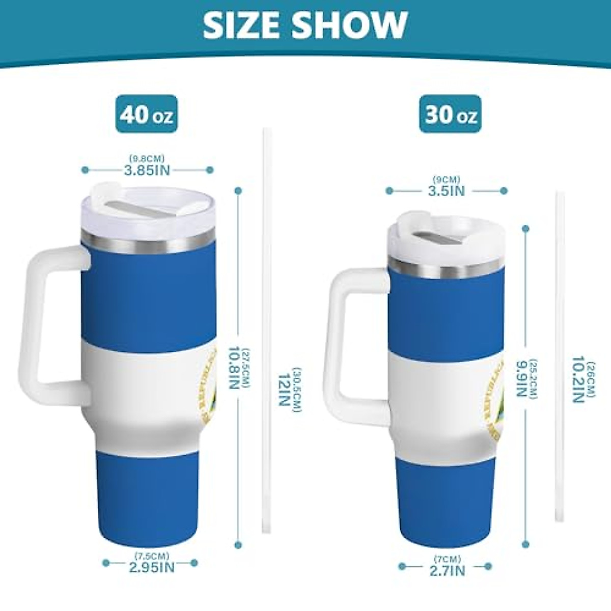 ODAWA 40oz Spill Proof Tumbler with Straw, Nicaragua Flag Double Insulated Tumblers with Handle and Straw Fall Insulated Tumbler