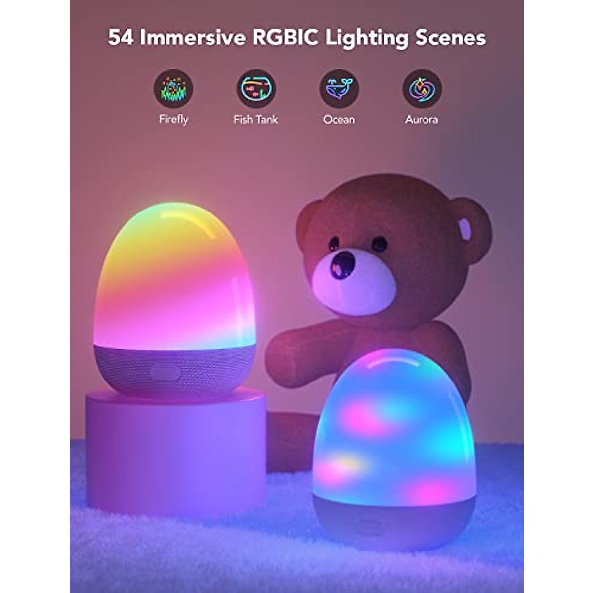 Govee RGBIC Easter Night Light, Sound Machine, Bluetooth Speaker in One, 60+ Music, Game & Sence Modes, Portable Table Lamp with Charging Base, White Noise Machine, Sleep Trainer for Gentle Wake Up