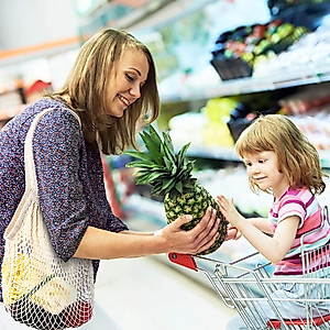 5 pack Cotton String Shopping Bags Reusable Washable Grocery Mesh Bags Organizer for Grocery Shopping Produce Net Bags with Longhandle for Fruit Vegetable Storage
