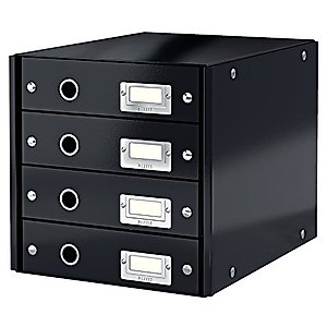 Leitz Click & Store Storage Box, 4 Drawer, Collapsible, Stackable, Patented Design, Bin, Cabinet, Desk Organizer, Black (60490095)