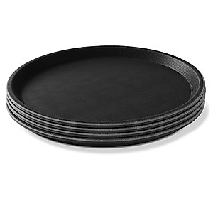 Jubilee (Set of 4) 11" Round Restaurant Serving Trays, Black - NSF Certified Non-Slip Food Service Tray