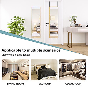 FANYUSHOW Full Length Mirror, Over The Door Mirror or Wall Mirror with Hanging Brackets, Full Body Mirror for Bedrooms, Bathrooms, Living Room, Gold, 50” x 14”