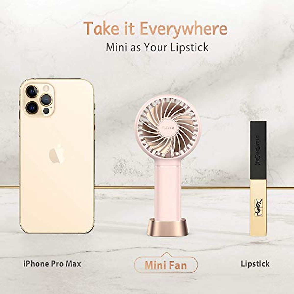 OUTXE Funme Mini Makeup Fan 3350mAh Eyelash Fan Portable Fan Handheld Fan USB 3 Settings Small Personal Fan Lightweight for Girls Women