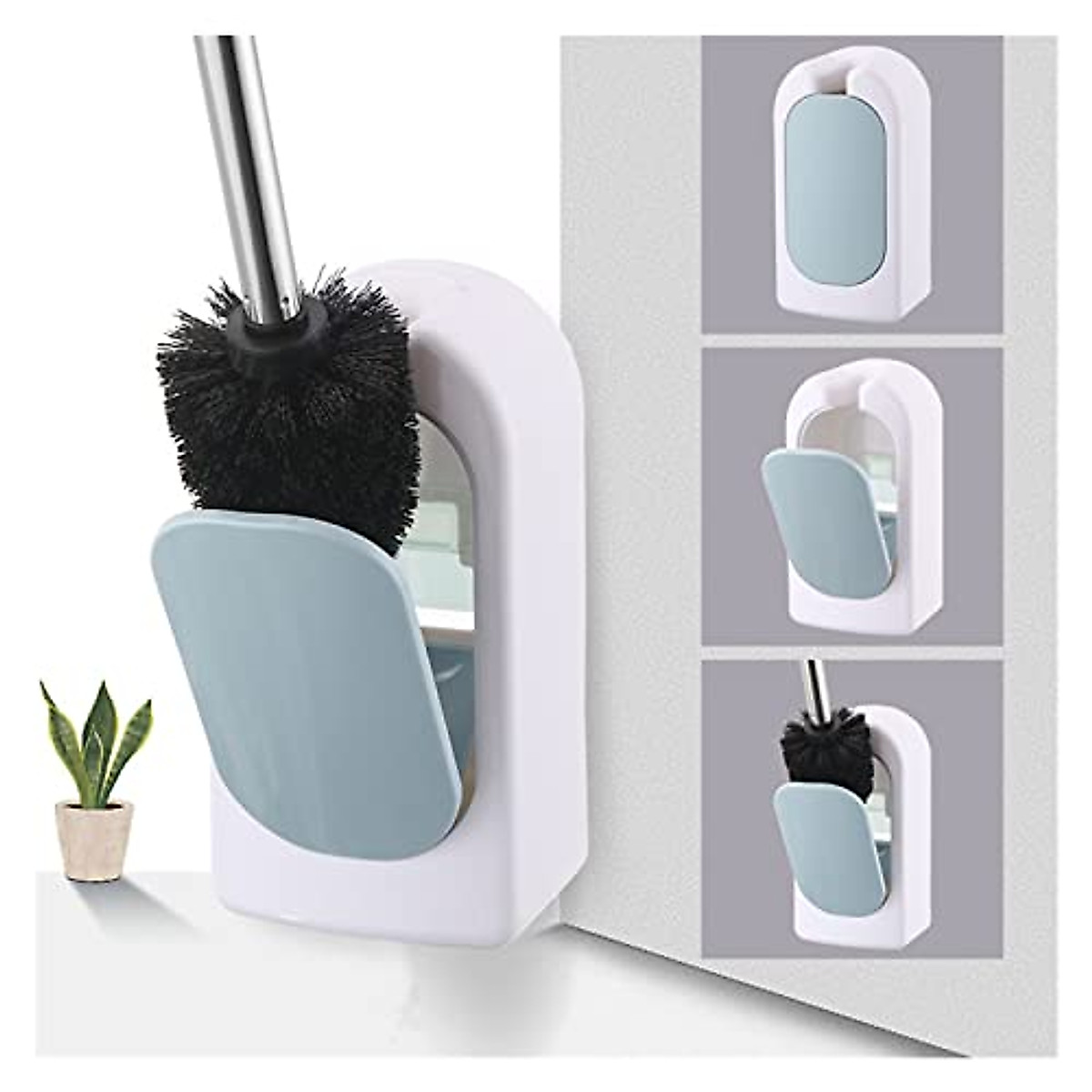 1Pc Creative Wall-Mounted Semi-Automatic Toilet Brush Set Household Soft Bristles Bathroom Cleaning Kit Bathroom Accessories (Color : Gray)