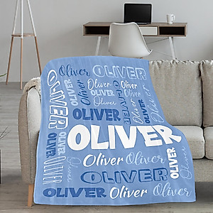 GifXify Custom Blanket with Name - Personalized Name Throw Blanket for Baby & Adult - Custom Flannel Fleece Blanket - Customized Gift for Birthday, Christmas (Sky Blue)