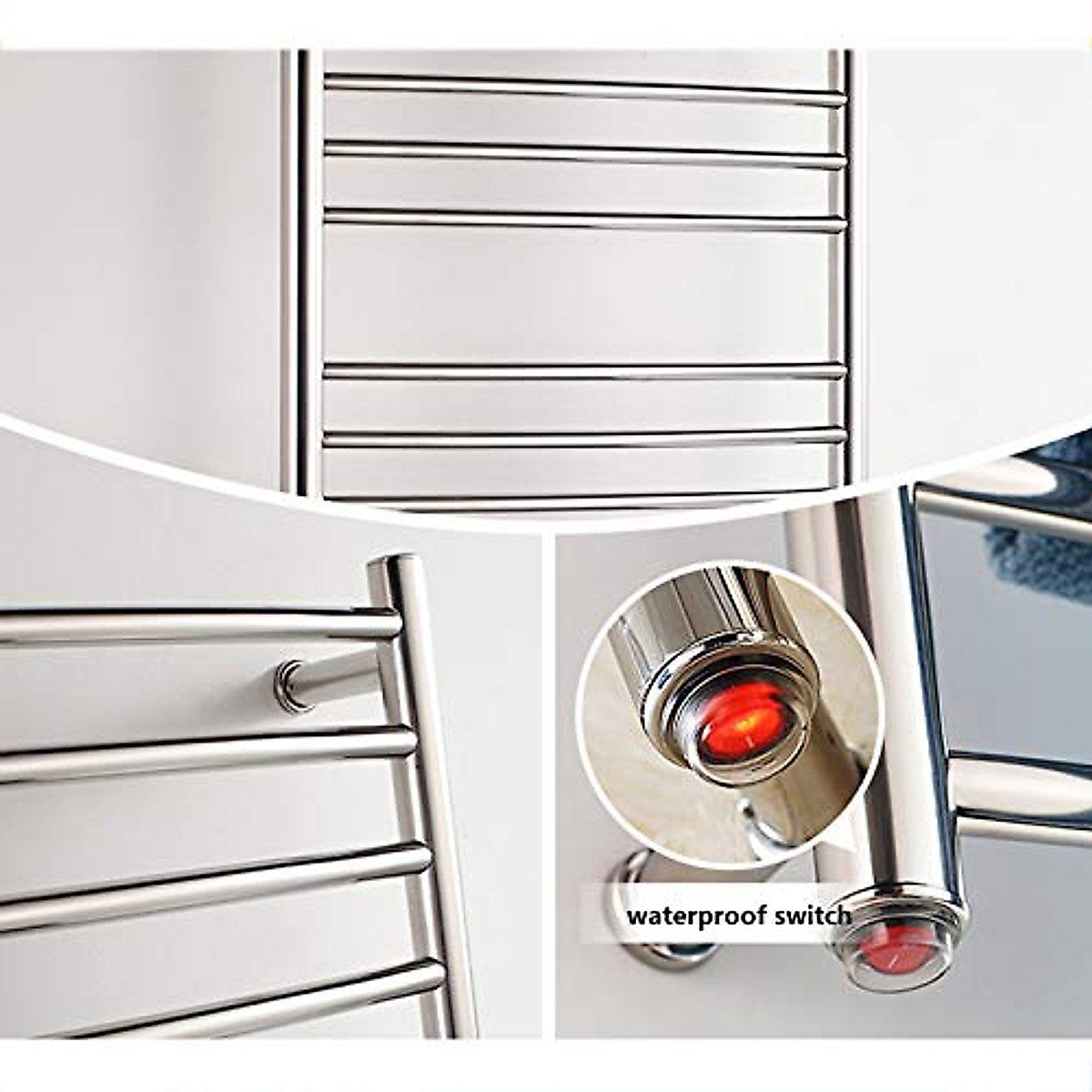 Bathroom Towel Warmer Electric Heated Towel Rack, Towel Warmer for Bathroom, 10-Bar Wall-Mounted Electric Heated Towel Rack, Energy Efficient 88W, Stainless Steel Heated Towel Rail Drying Rack with On