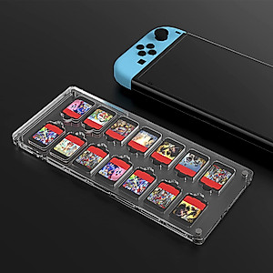 GEEKRIA Game Card Case Compatible with Nintendo Switch 14 Cartridge Slots Holder Protective Shockproof Display Cabinet Game Card Case Transparent Acrylic Game Storage Box Compatible Switch NS NX