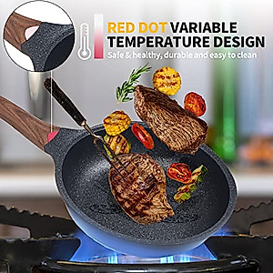 Vinchef Nonstick Deep Frying Pan Skillet with Lid, 9.5in/3Qt Saute Pan, German 3C+ Ceramic Coating Technology, Heat Indicator, Induction Compatible