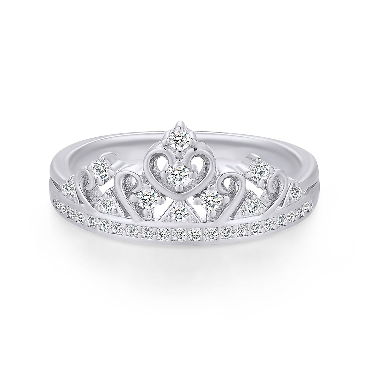 Round Cut White Cubic Zirconia Princess Crown Ring in 14k White Gold Over Sterling Silver Jewelry Gift For Her Ring Size-9