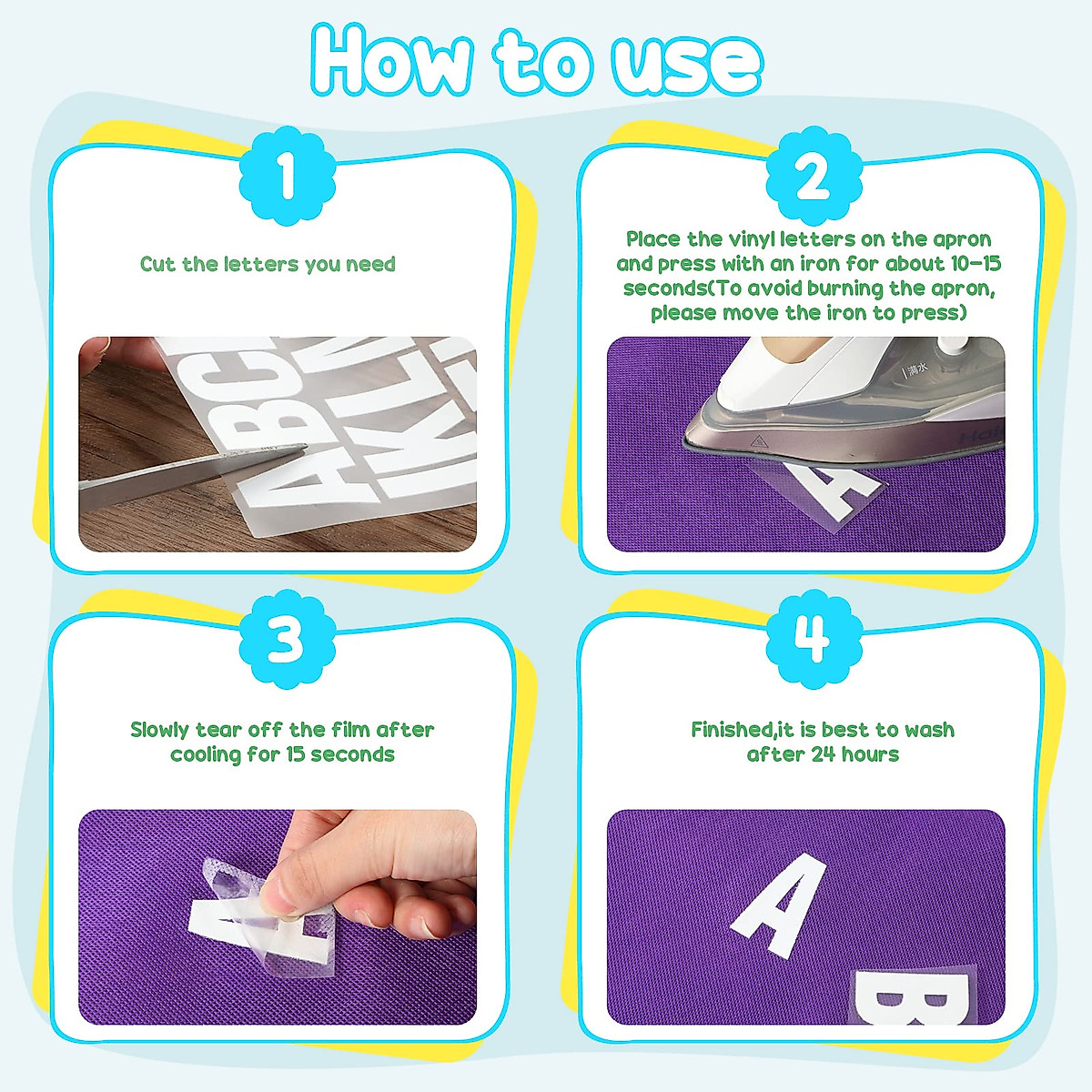 Sintege 12 Colors Artists Fabric Aprons with Iron on Vinyl Letters Disposable Paint Aprons Bulk Artist Fabric Apron Art Smock for Kitchen Classroom Party Crafts Activity(12 Pcs)