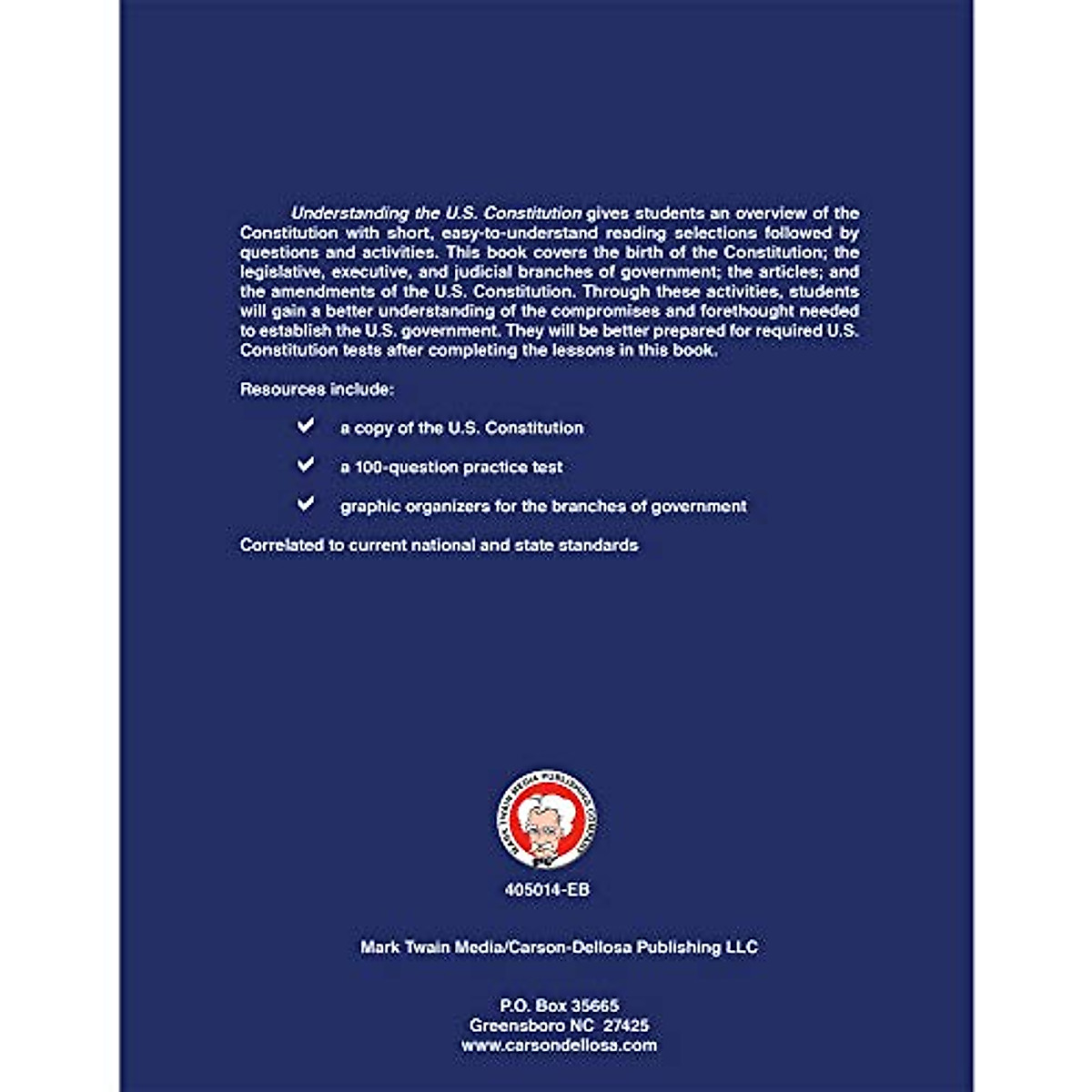 Mark Twain Understanding the US Constitution Workbook, Middle School History, Social Studies, American Civics and Government, Constitution of the United States, Classroom or Homeschool Curriculum