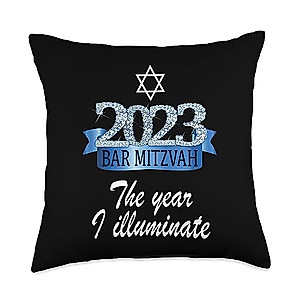 2023 Bar Mitzvah Gifts & Decorations For Boys 2023 Bar Mitzvah Quote Festive Black Blue Decor Throw Pillow, 18x18, Multicolor