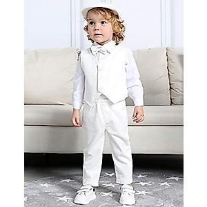 A&J DESIGN Baptism Outfits for Boys Christening Wedding Formal Dedication Blessing Ivory Suit with Newsboy Hat 3-4T