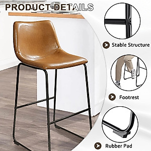 LEMBERI 30 inch Bar Stools Set of 2, Modern Bar Height Barstools, Faux Leather Stool with Back and Metal Leg, Armless Tall Bar Dining Chairs for Pub Counter Kitchen (Whisky, 2pcs 30")