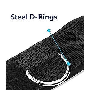 AOHO MOOON Comfortable Adjustable Padded Ankle Wrist Cuffs Neoprene Padded Straps D-Ring Glute Kickback for Cable Machine, Ideal for Glutes Exercises (Pair, Black)