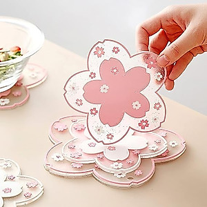 Cherry Blossom Coaster Pink and White Water Cup Coffee Coasters Durable Table Home Decoration 4.5x4.5 inch