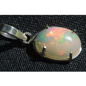 925 Sterling Silver Natural Oval Ethiopian Fire Opal Pendant October Birthday Gift Multi Color 17 inch