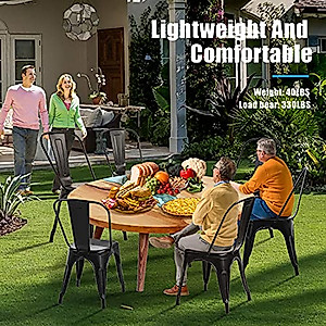 HCY Dining Chairs, Metal Chairs Set of 4 Stackable 18 Inches Height Dining Room Chair with High Backrest for Kitchen Patio Restaurant Indoor Outdoor (Black)