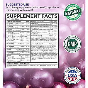 Multivitamin for Women (Non-GMO) Daily Womens Multivitamin + Multi Mineral for Energy Boost, Antioxidants, Hair & Eye Health - with Biotin, Zinc, Magnesium and Lutein - Vitamins & Herbs - 60 Capsules